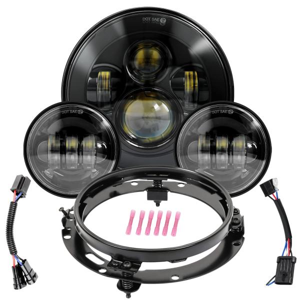 商品名: Wisamic Motorcycle 7 inch LED Headlight, 4.5 inch Passing Lamps Fog Lights and Mounting Ring, Compatible with Harle...