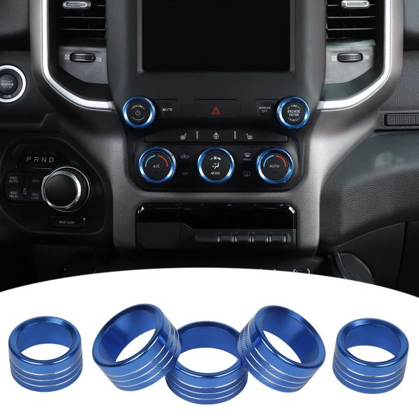 商品名:  RT-TCZ for RAM Knob Cover Blue, AC Volume Auto Switch Trim Ring Interior Accessories for Dodge RAM 2018 Up 5 PCSブラ...