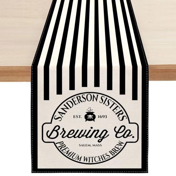 商品名:  Fall Halloween Black Stripe Table Runner, Sanderson Sisters Witches Brew Table Runners for Kitchen Dining Coffee o...