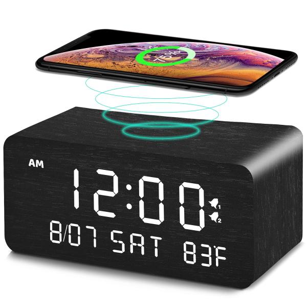 商品名:  Andoolex Wooden Digital Alarm Clock with Wireless Charging, 0-100% Adjustable Brightness Dimmer and Alarm Volume, ...