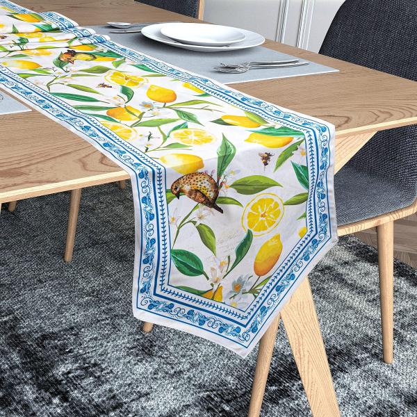 商品名: レモンテーブルランナー 長さ90インチ 防水 ダイニングテーブル装飾 ホームパーティー キッチン コーヒー イエロープリント 鳥 蜂 春 Lemon Table Runner - 90 Inch Long Waterproof D...