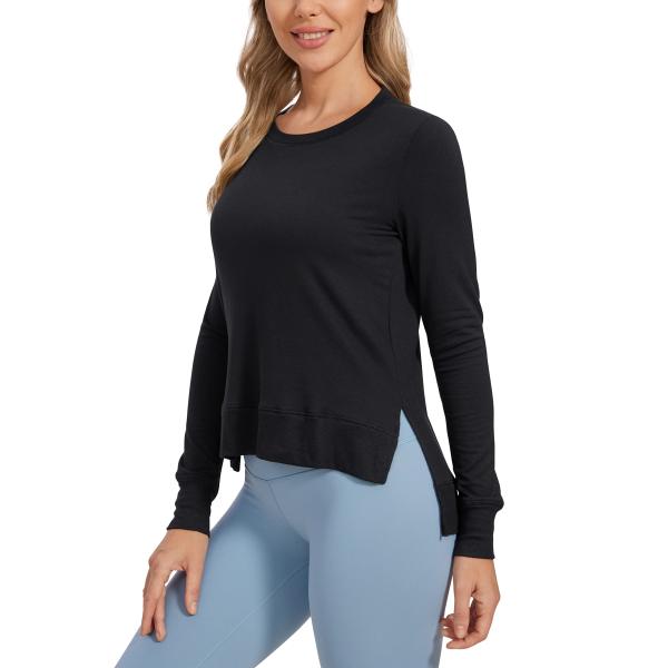 商品名:  CRZ YOGA Women's Modal Long Sleeve Workout Shirts Crewneck Yoga Loose Fit Athletic Casual Lounge Top Black X-Small...