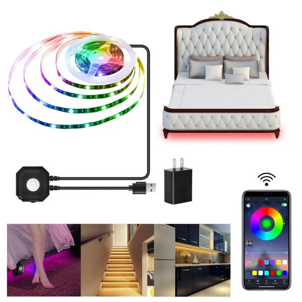商品名:  Motion Activated Under Bed Lights,9.8ft Motion Sensor LED Light Strip，5050 RGB LED Night Lights with Music Sync an...