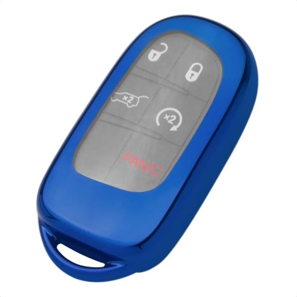 商品名: TANGSEN スマートキーフォブケース ブルーTPU保護カバー ジープクライスラー300 200ダッジチャージャーチャレンジャーダートデュランゴジャーニー グランドチェロキーレネゲードフィアット3 4 5ボタンキーレスエントリー...