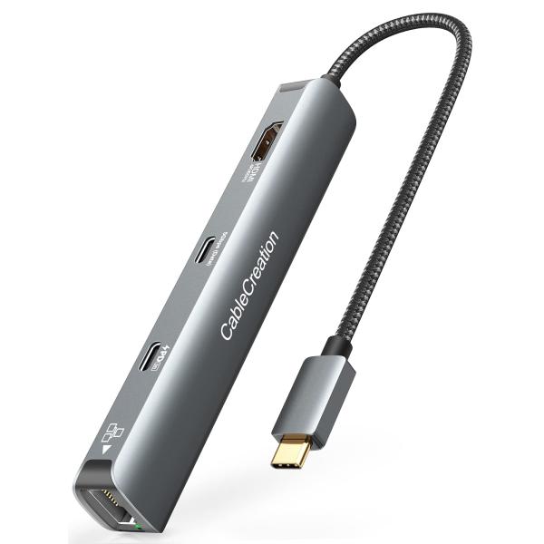 商品名: USB C ハブ, CableCreation 6-in-1 Type C Lan ハブ HDMI ハブ 4K@60Hz 1Gbpsイーサネットポート PD 100W USB-Cポート USB3.0ポート搭載 iPhone15/ ...