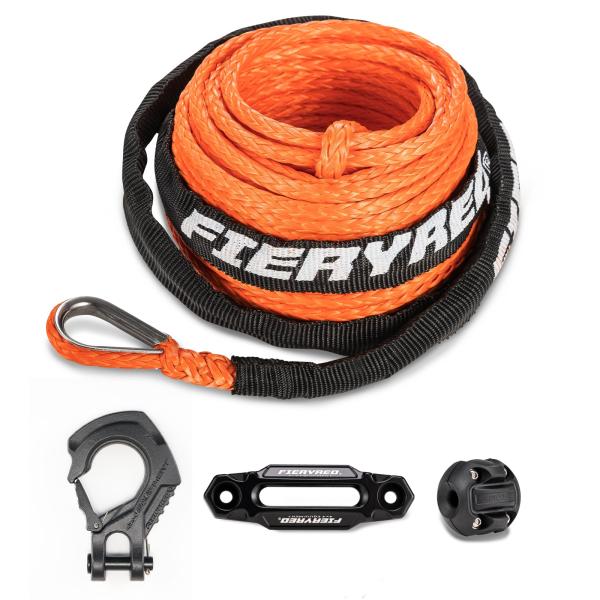 商品名: FIERYRED 合成ウインチロープ 3/16インチ x 50フィート - 8200ポンド ウインチラインケーブルロープ ウインチストッパー&amp;ウインチフック&amp;ウィンチフェアリード 4WDオフロード車 ATV UTV...