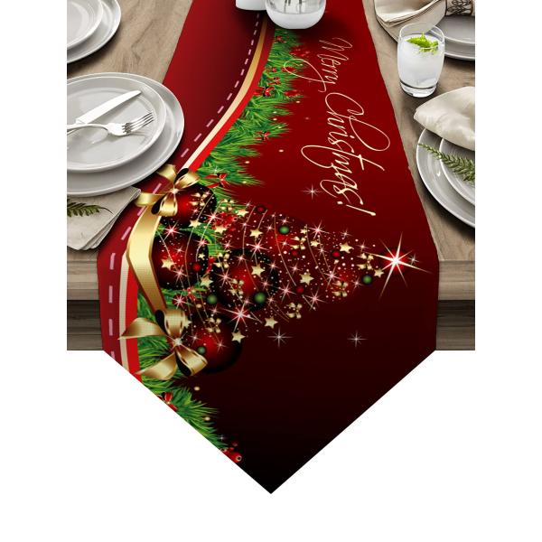 商品名:  Xmas Burlap Table Runner Merry Christmas Pine Tree Table Setting Decor Creative Red Green Christmas Holiday Table ...