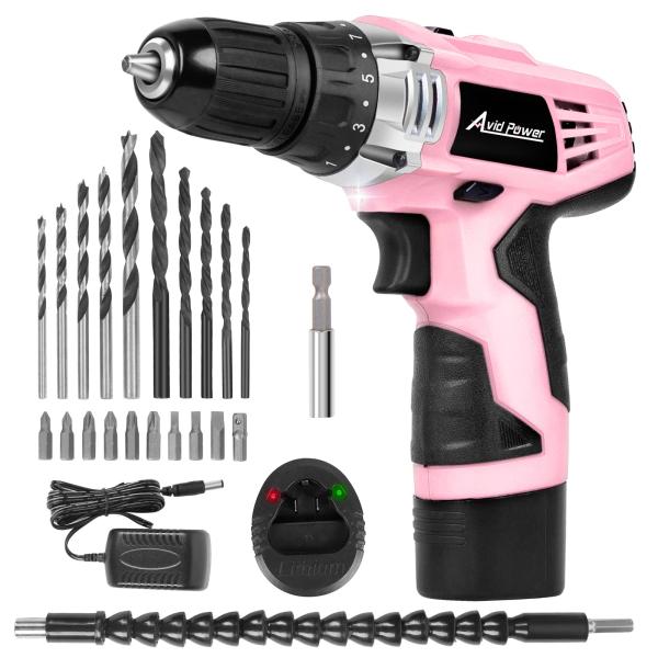 商品名:  AVID POWER Cordless Drill Pink, 12V Power Drill Set with 22pcs Impact Driver/Drill Bits, 2 Variable Speed, 3/8'' K...