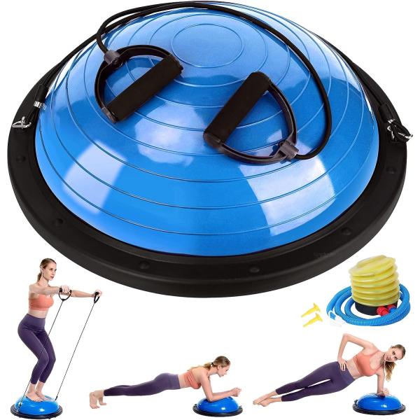 商品名Zealty ハーフバランスボールトレーナー ハーフヨガエクササイズボール レジスタンスバンドとフットポンプ付き バランストレーナー 安定トレーニング 筋力エクササイズフィットネス ホームジム ワークアウト器具 ブルーZealty H...
