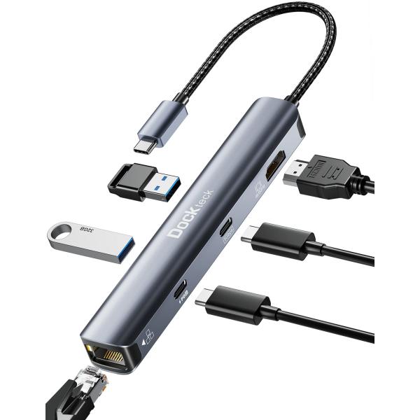商品名: Dockteck 6-in-1 usb c ハブ 4K@60Hz HDMI, usbハブ type-c 4K HDMI ポート PD 100W USB-cポート 2×USB 3.0 1Gbpsイーサネット ポート搭載 typec ...
