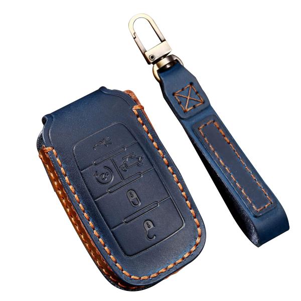 商品名: ontto レザーキーフォブカバー キーチェーン付き ダッジ・ラム 1500 2019 2020 2021用 車のキープロテクター リモートキーシェル 5ボタン ブルー ontto Leather Key Fob Cover wi...