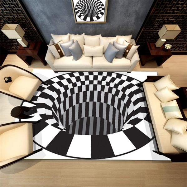商品名:  3D Vortex Optical Illusion Rug, Realistic Door Mat Geometric Spiral Grid Print Spatial Round Non Slip Floor Mat Ca...
