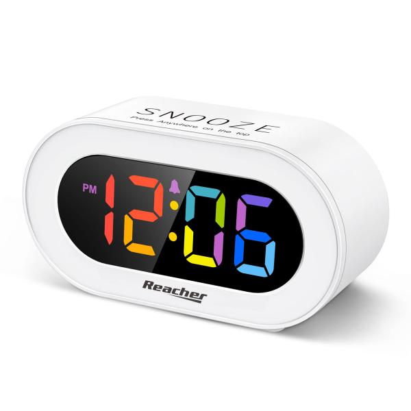 商品名: Reacher Small Colorful LED Digital Alarm Clock with Snooze, Simple to Operate, Full Range Brightness Dimmer, Adjust...