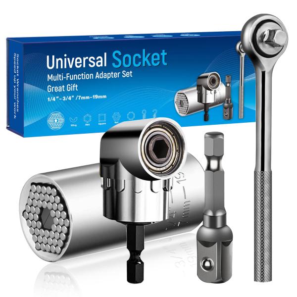 商品名: Mokoze 汎用 ソケット工具 ラチェットレンチ 1/4"-3/4" (7mm-19mm) 105度 直角 ドリルアタッチメント 4点セット 日常整備 住宅リフォーム Mokoze Universal Socket Tool, ...