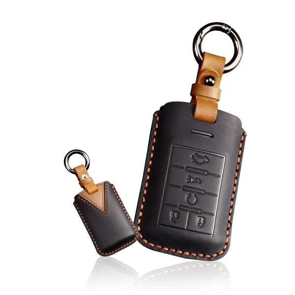 商品名: ontto レザーキーフォブカバー カーキーホルダー キャデラックエスカレード ESV EXT DTS STS 5ボタンスマートリモートキーフォブ用 ブラック ontto Leather Key Fob Cover Car Key...