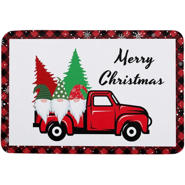 商品名Christmas Front Door Mats Outdoor Indoor Kitchen Mat Red Truck Gnome Xmas Tree Red Plaid Entrance Doormat Non-Slip Ba...