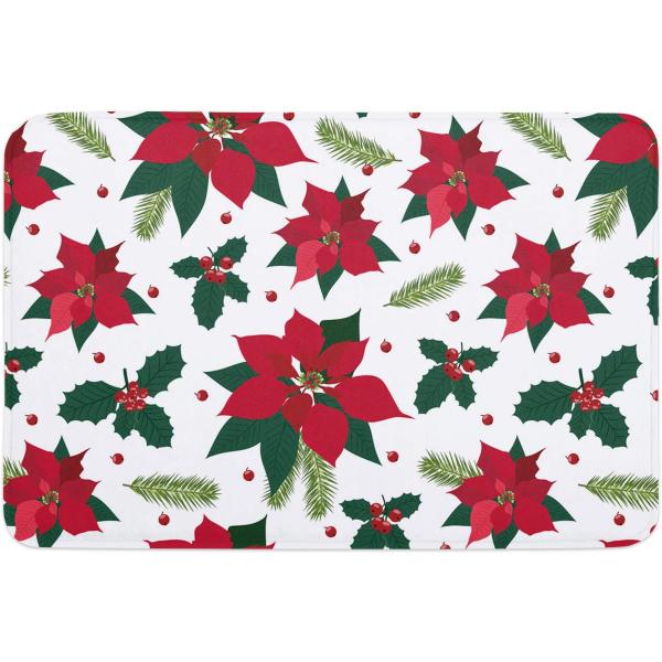 商品名Prironde Christmas Front Door Mats Outdoor Indoor Kitchen Mat Theme Red Flowers and Berry Entrance Doormat Non-Slip B...