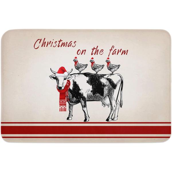 商品名Prironde Christmas Front Door Mats Outdoor Indoor Kitchen Mat at The Farm Hens on Cow Entrance Doormat Non-Slip Bathr...