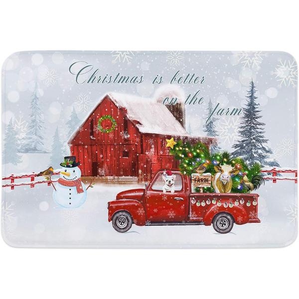 商品名Prironde Christmas Front Door Mats Outdoor Indoor Kitchen Mat is Better on The Farm Barn Truck Cow Snowman Entrance D...