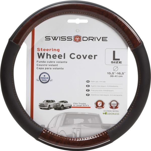 商品名: Swiss Drive ステアリングウッドグレインホイールカバー Lサイズ 15.5~16.5インチ ブラック プレミアム無臭惑星に優しいホイールカバー 滑り止めテクスチャー 安全グリップハンドルカバー 車やSUV用 Swiss ...