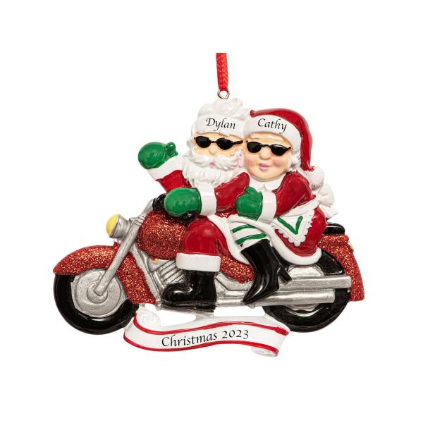 商品名: UniqXmas パーソナライズ Our First Christmas Together オーナメント 2023 | カスタマイズされた Mr and Mrs Santa カップル オートバイ クリスマスツリー | 2人の新しい...