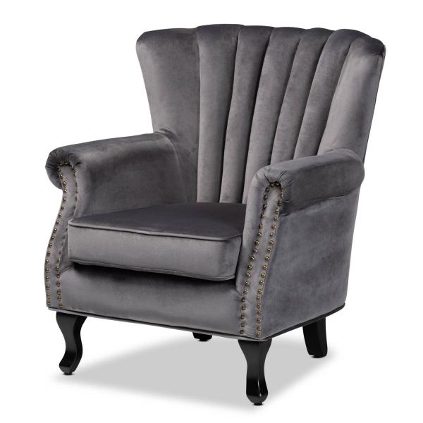 商品名:  Baxton Studio Relena Gray Velvet and Dark Brown Finished Wood Armchairブランド: Baxton Studio商品サイズ: 30.9 x 32.3 x 34.3...