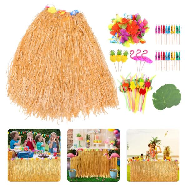 商品名:  VICASKY 1 Set 145Pcs Hawaii Dining-Table Decoration Flamingo Fruit Picks Luau Table Skirt Luau Party Hibiscus Flow...