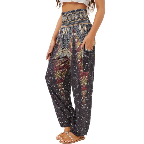 商品名:  QIANXIZHAN Women's Harem Pants, High Waist Yoga Boho Trousers with Pockets Black Flower Mブランド: QIANXIZHAN商品サイズ: Me...