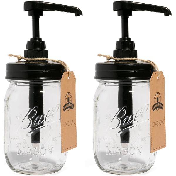 商品名Mason Jar Jarabe dispensador   Juego de 2   Tarros de bola de 16 onzas con resistente al  xido, a prueba de fugas, bo...