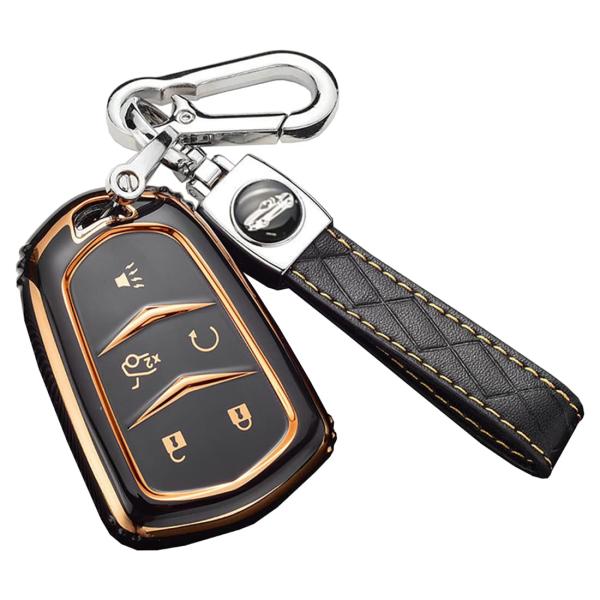 商品名: ontto 5ボタンキーケース キーフォブカバー キーホルダー ソフトTPUキーシェル キャデラックエスカレード CTS SRX XT6 ATS STS 対応 ブラック ontto 5-Button Key Case, Key F...