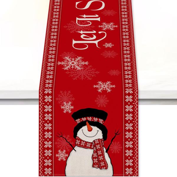 商品名:  Let It Snow Table Runner Christmas Winter Snowman Snowflake Table Cover Xmas Seasonal Winter Tablerunner Red Linen...