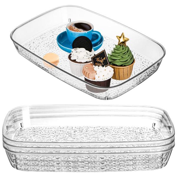 商品名:  Lyellfe 4 Pack Clear Serving Tray, 15 x 10 Inch Deep Serving Platter, Spill Proof Decorative Coffee Table Perfume ...