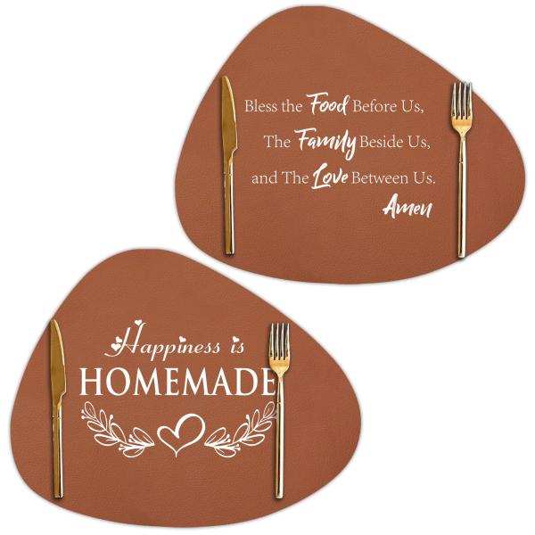 商品名: Hujiao-Zi Funny プレースマット 2セット、Happness is Homemade and Bless The Food Before Us --フェイクレザー プレースマットキッチンテーブルとダイニングルーム用(...