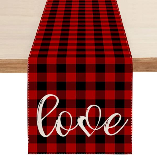 商品名: Sambosk Buffalo Love バレンタインデーテーブルランナー レッド ブラック 格子柄 キッチン/ダイニング/コーヒー/記念日/結婚式/屋内/屋外/ホームパーティーの装飾 13 x 72インチ SK043 Sambo...