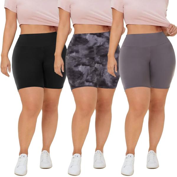 商品名: [FUFSAWS] QGGQDD Paquete de 3 pantalones cortos de motociclista de 8 pulgadas para mujer, pantalones cortos de yoga...