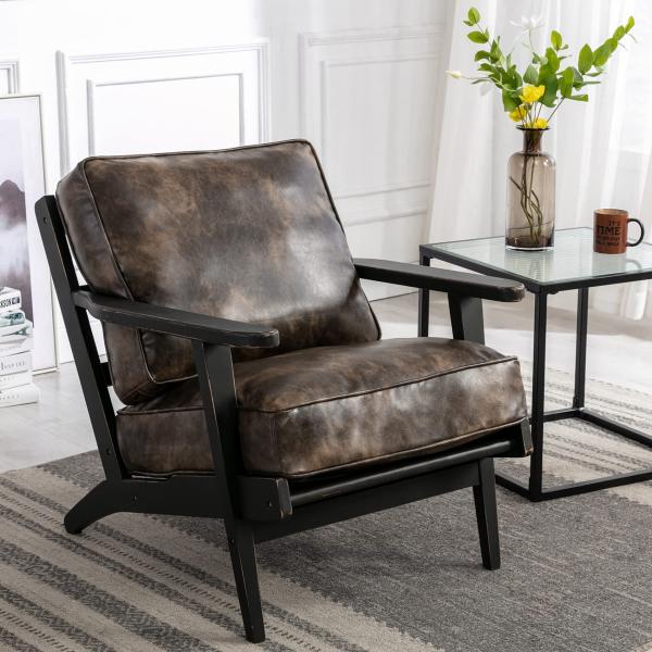 商品名:  Dolonm Modern Faux Leather Accent Chair Mid Century Lounge Danish Armchair Reading Chairs Upholstered Recliner Arm...