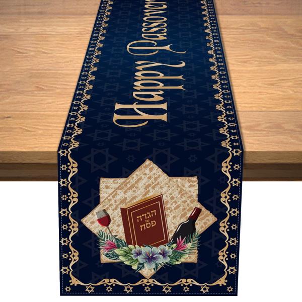 商品名:  Happy Passover Table Runner Pesach Star of David Jewish Festival Holiday Party Home Kitchen Dining Room Table Deco...