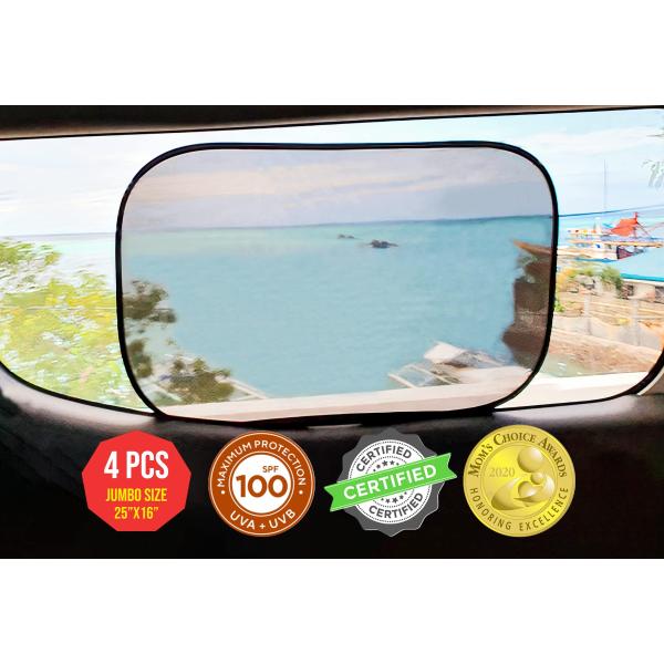 商品名: kinder Fluff 車 サンシェード 4枚入り - 認証取得済み 99,95%UVカット可- 日焼け防止 車用サンシェード 車用品 便利グッズ - 車 ひよけ サイド 赤ちゃん (63,5 x 40,64 センチ) kind...