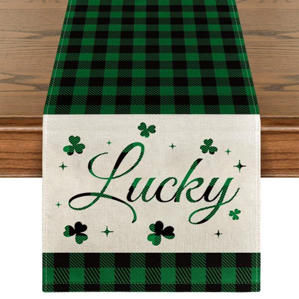 商品名: 聖パトリックの日 テーブルランナー バッファロー格子柄 シャムロック テーブルランナー ラッキークローバー 聖パトリックの日の装飾 ダイニング コーヒー ホーム 屋内外 13 x 72インチ St. Patrick's Day T...