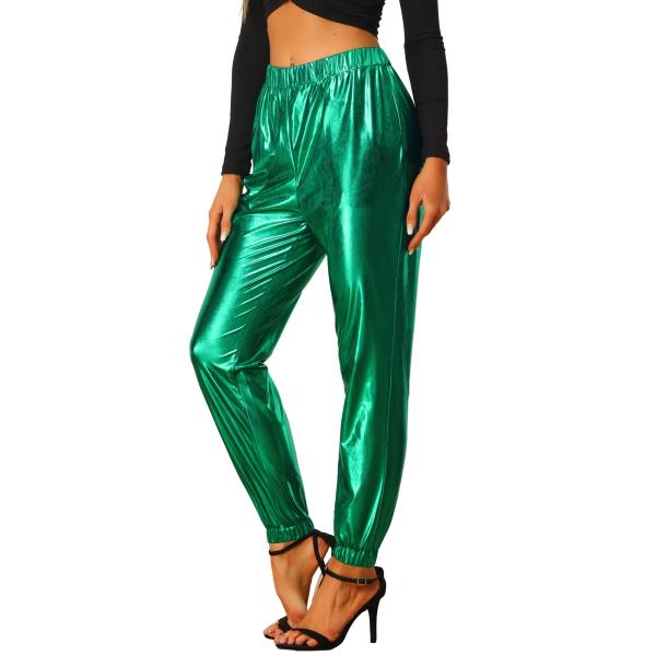 商品名:  Allegra K Women's Metallic Trousers Halloween Shiny Sparkle Elastic Waist Holographic Pants Small Greenブランド: Alleg...