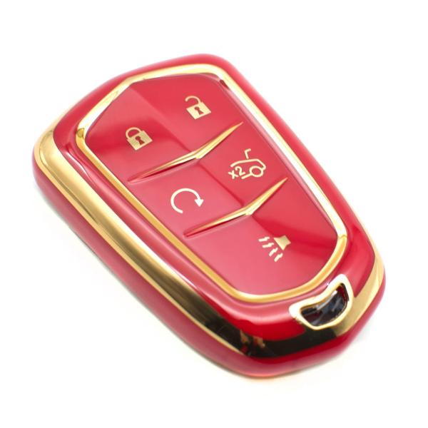 商品名: FEYOUN キーフォブカバー キャデラック ATS SRX CT6 CTS XT5 XTS Escalade ESV Smart 5ボタン TPU リモートキーレスキーフォブケース 保護シェルアクセサリー レッド FEYOUN ...