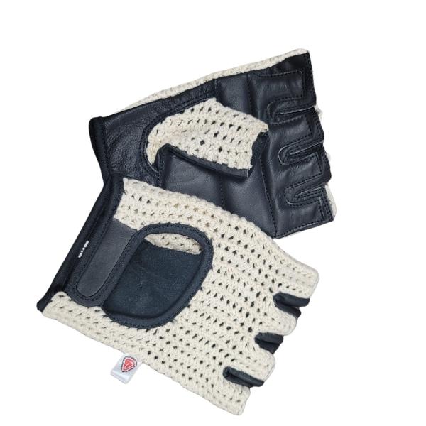 商品名:  Prime Sports Leather Crochet Fingerless Driving Weight Training Cycling Wheelchair Biker Gloves (Black/White 049, ...