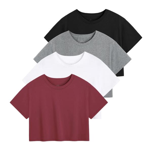 商品名:  Xelky 4 Pack Womens Crop Casual Tops Tshirt Cotton Loose Workout Short Sleeve Round Neck Tee Yoga Running Shirts B...
