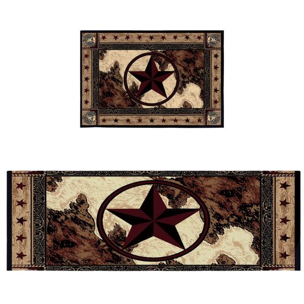 商品名:  Western Kitchen Rugs and Mats Set of 2, Non-Skid Soft Absorbent Texas Star Kitchen Mats Set for Floor, Rustic Farm...
