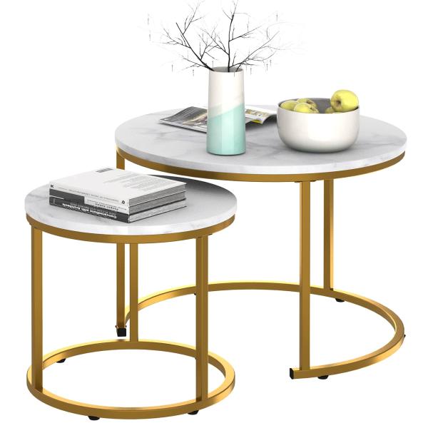 商品名: Garden 4 you ホワイトマーブル 入れ子コーヒーテーブル 小さな場所用 2セット モダン家具 リビングルームセット エンドサイドテーブル ナイトスタンド 寝室 ダイニングルーム用 Garden 4 you White M...