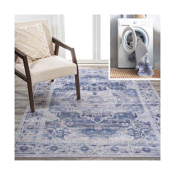 商品名: JONATHAN Y WSH100A-3 Alanya 華やかなメダリオン 洗濯機洗い可 屋内 ボヘミアン トランジショナル トラディショナル エリアラグ トラフィック キッチン リビングルーム 裏庭 抜けない 3 X 5 ネイビ...