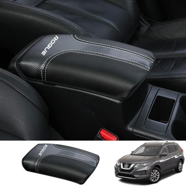商品名: Xhfarce 車用アームレストカバーセーバー センターコンソールレザーパッド 日産ローグ2014-2020 セントラルコンソールアームレストボックスプロテクター カスタムインテリアアクセサリー 1個(ブラック+カーボンファイバー...