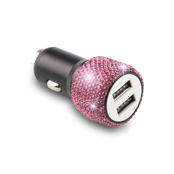 商品名: Bling Dual USB 車載充電器アダプター、18W 出力手作りラインストーン クリスタル QC3.0 高速充電アダプター iPhone 13/12/12 Pro Max/XS、Samsung Galaxy、女性用オートアク...
