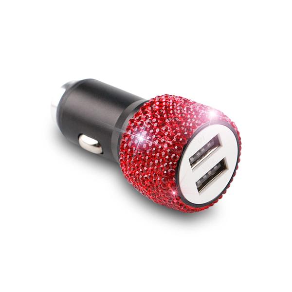 商品名: Bling Dual USB 車載充電器アダプター、18W 出力手作りラインストーン クリスタル QC3.0 高速充電アダプター iPhone 13/12/12 Pro Max/XS、Samsung Galaxy、女性用オートアク...