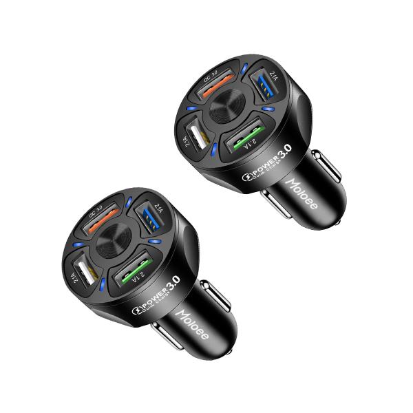 商品名: 2パック 車用充電器アダプター 4ポート USB QC 3.0 高速電話充電器アダプター 32V 急速充電 LEDライトディスプレイ iPhone 13 Pro Max/12 Pro/11 Proに対応 カーアクセサリー (ブラッ...